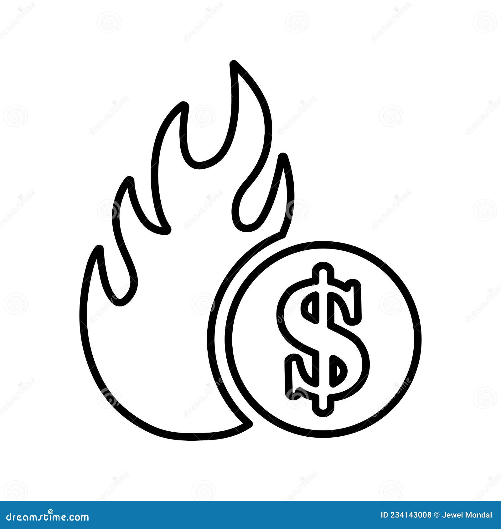 Damage, Problem, Danger, Cash, Burn Line Icon. Outline Vector Stock ...