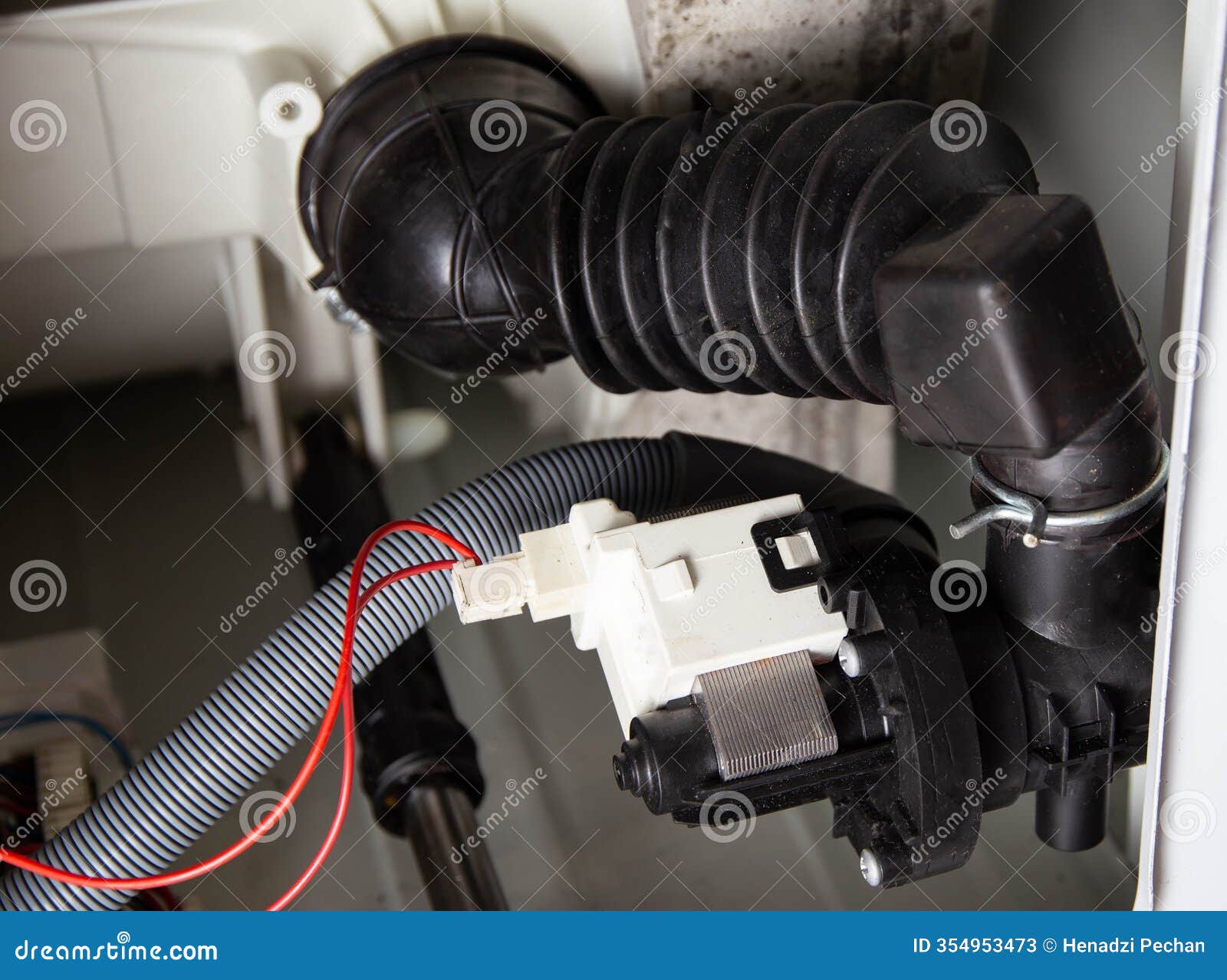 Damage and Replacement of the Washing Machine Drain Pump, Close-up ...