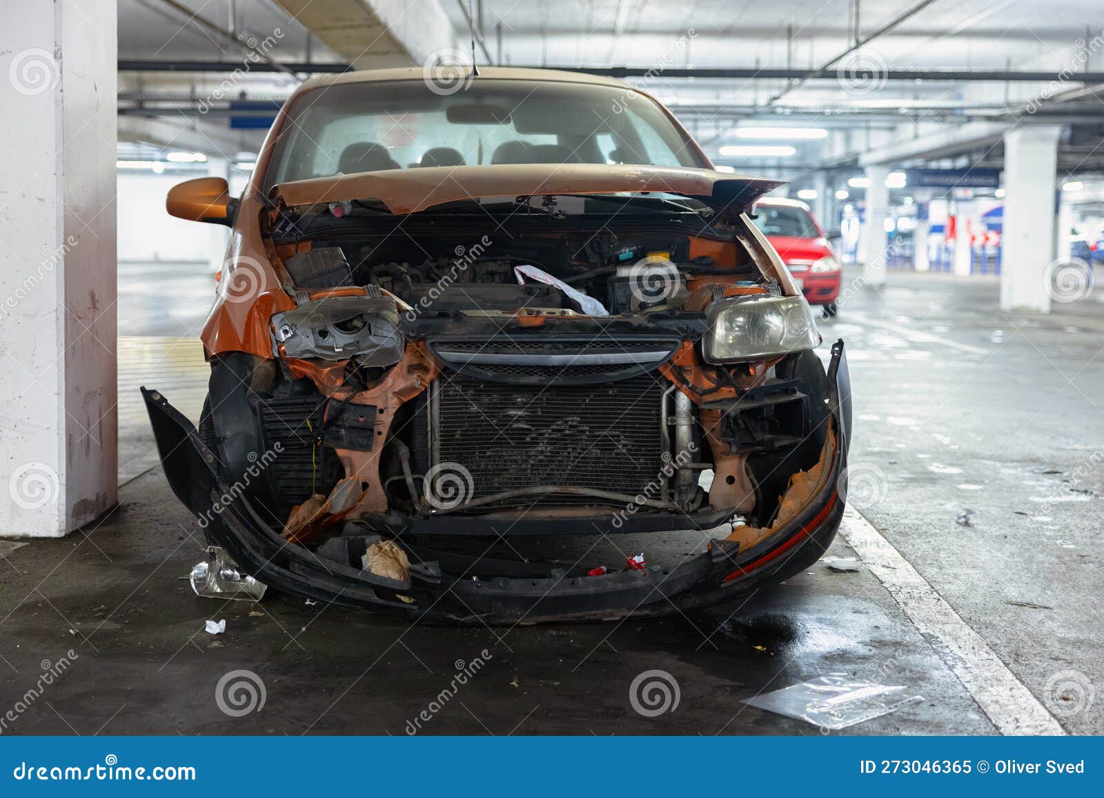Damaged and Abandoned Car Left in the Garage Stock Image - Image of ...