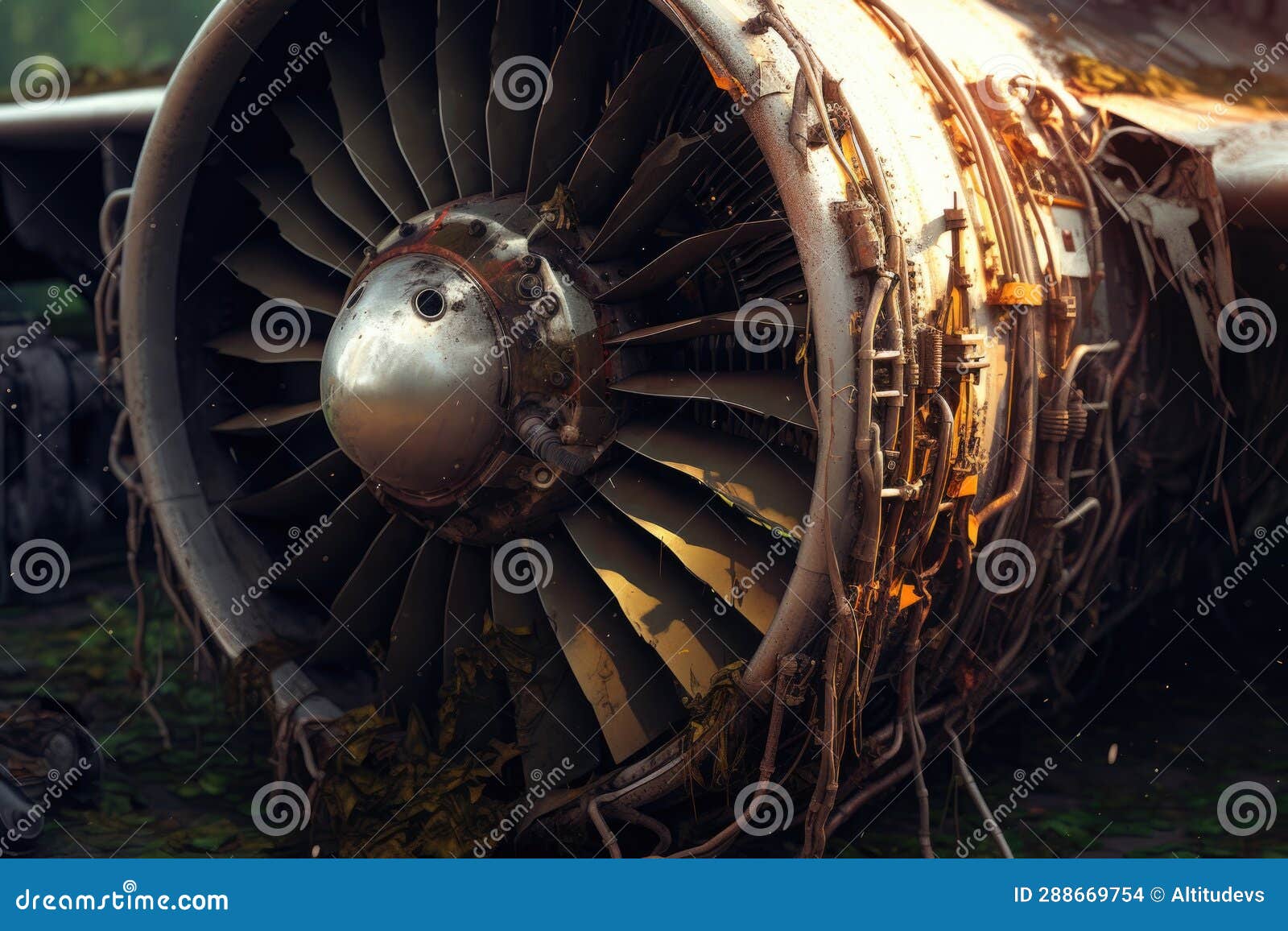 Damaged Airplane Engine with Visible Internal Parts Stock Photo - Image ...