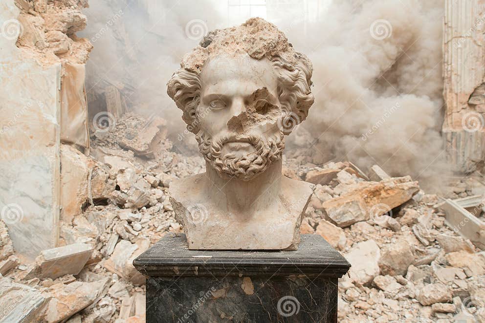 Damaged Ancient Statue in Ruins Stock Illustration - Illustration of ...