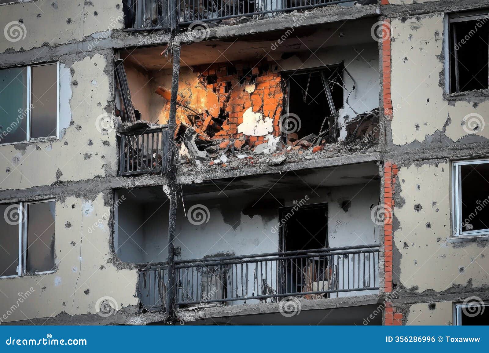 Damaged Apartment Building with Exposed Brick and Collapsed Structure ...