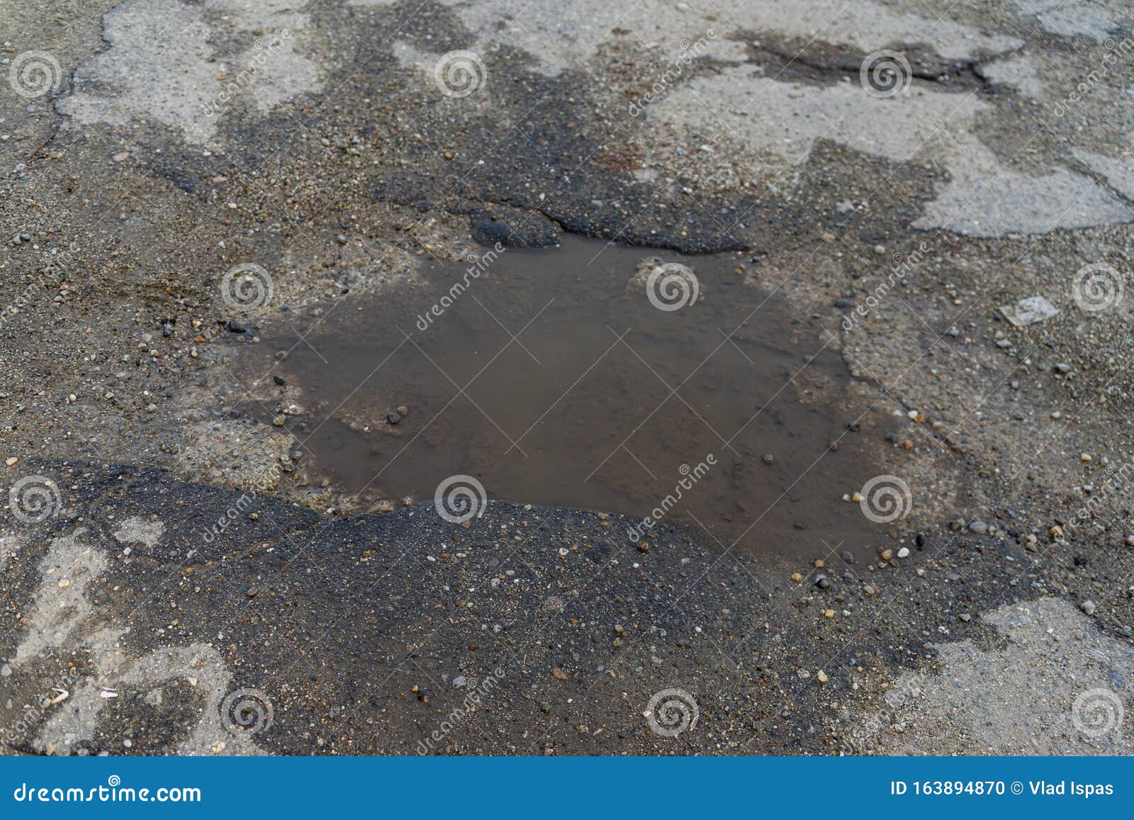 Damaged Asphalt Pavement Road with Pothole. Pothole with Rainwater in ...