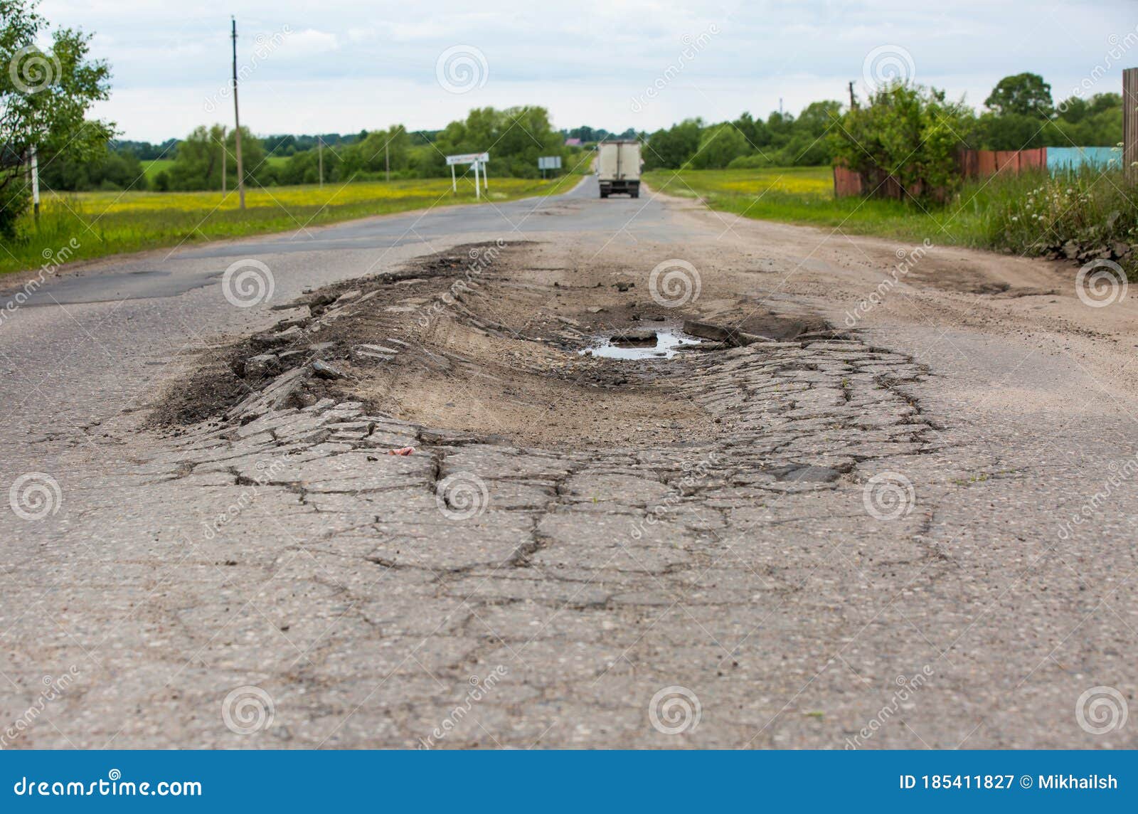 Damaged Asphalt Pavement of Rural Road Stock Image - Image of repair ...