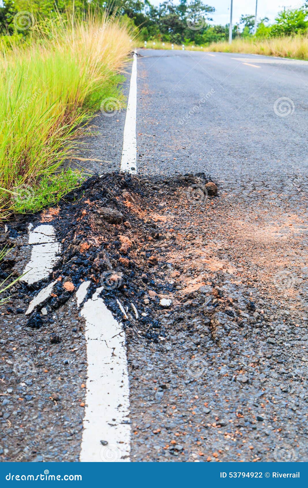 Damaged asphalt road stock photo. Image of defect, loss - 53794922