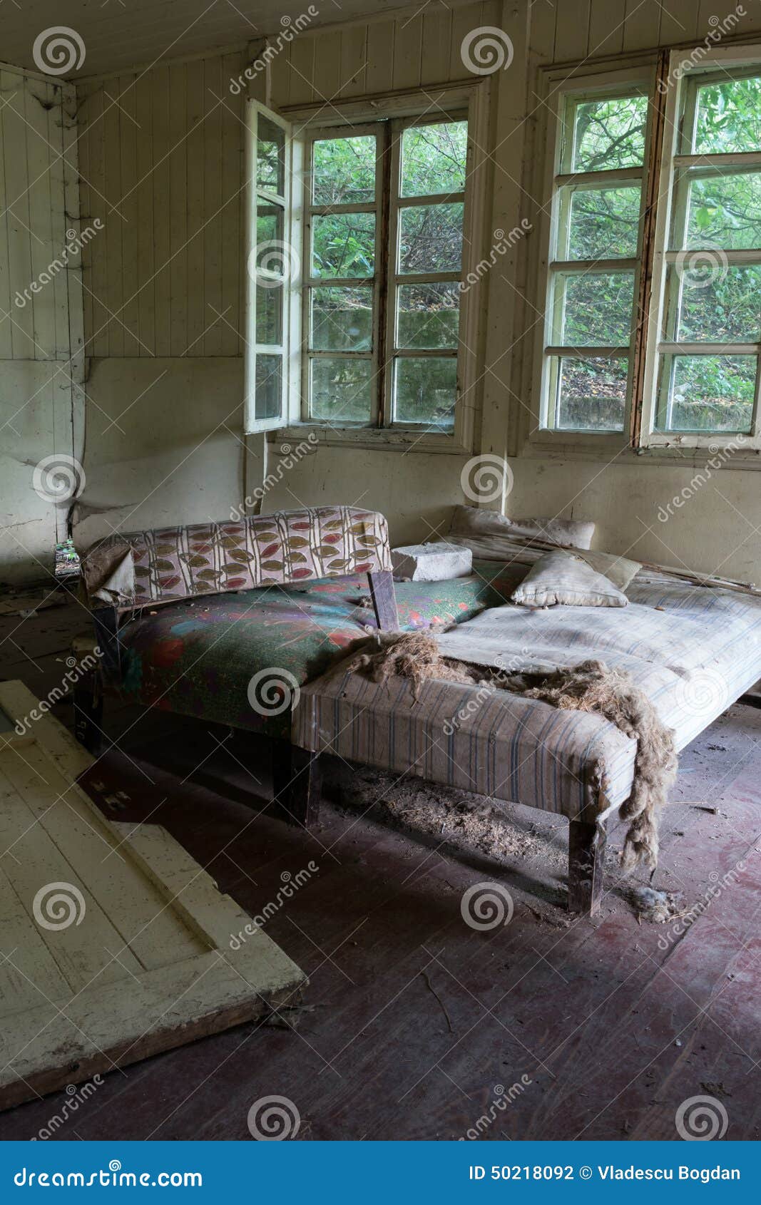 Damaged beds stock photo. Image of room, building, cracked - 50218092