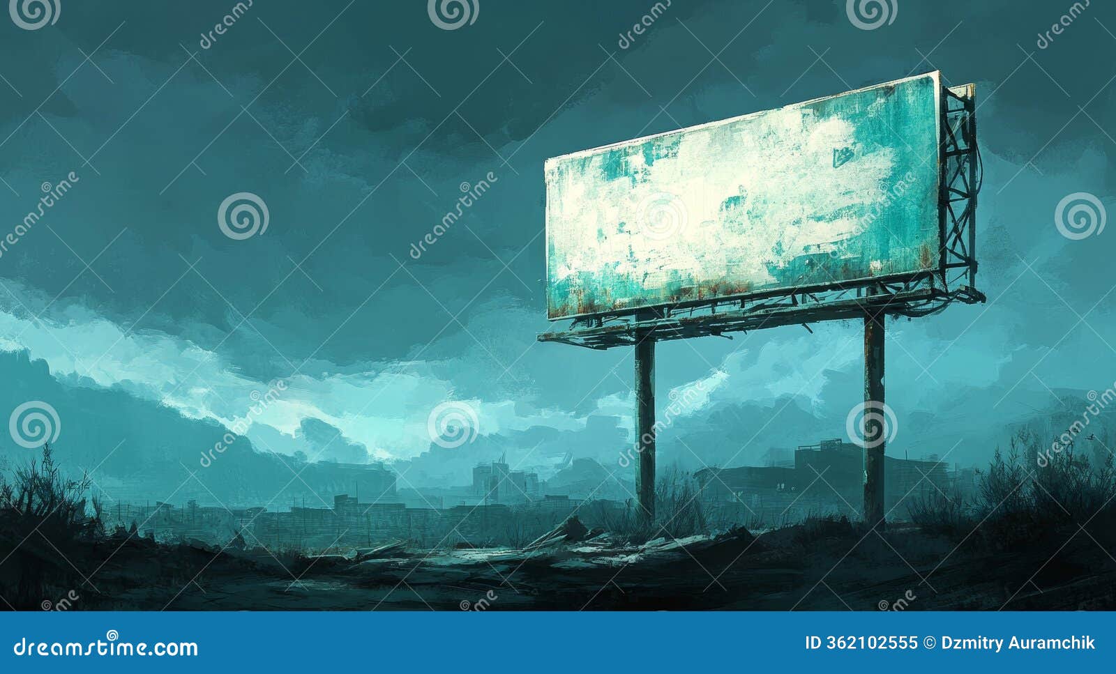 Damaged Billboard Stands in a Desolate Post-apocalyptic City Street ...