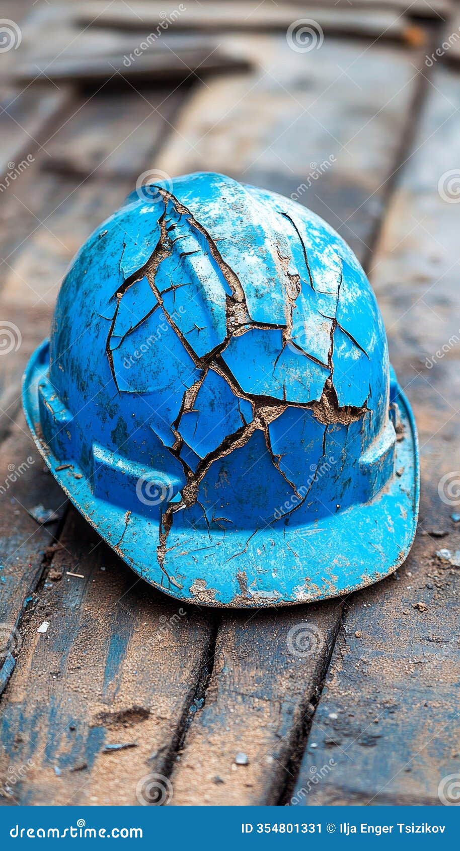 Damaged Blue Hard Hat on Construction Site, Underscoring Importance of ...