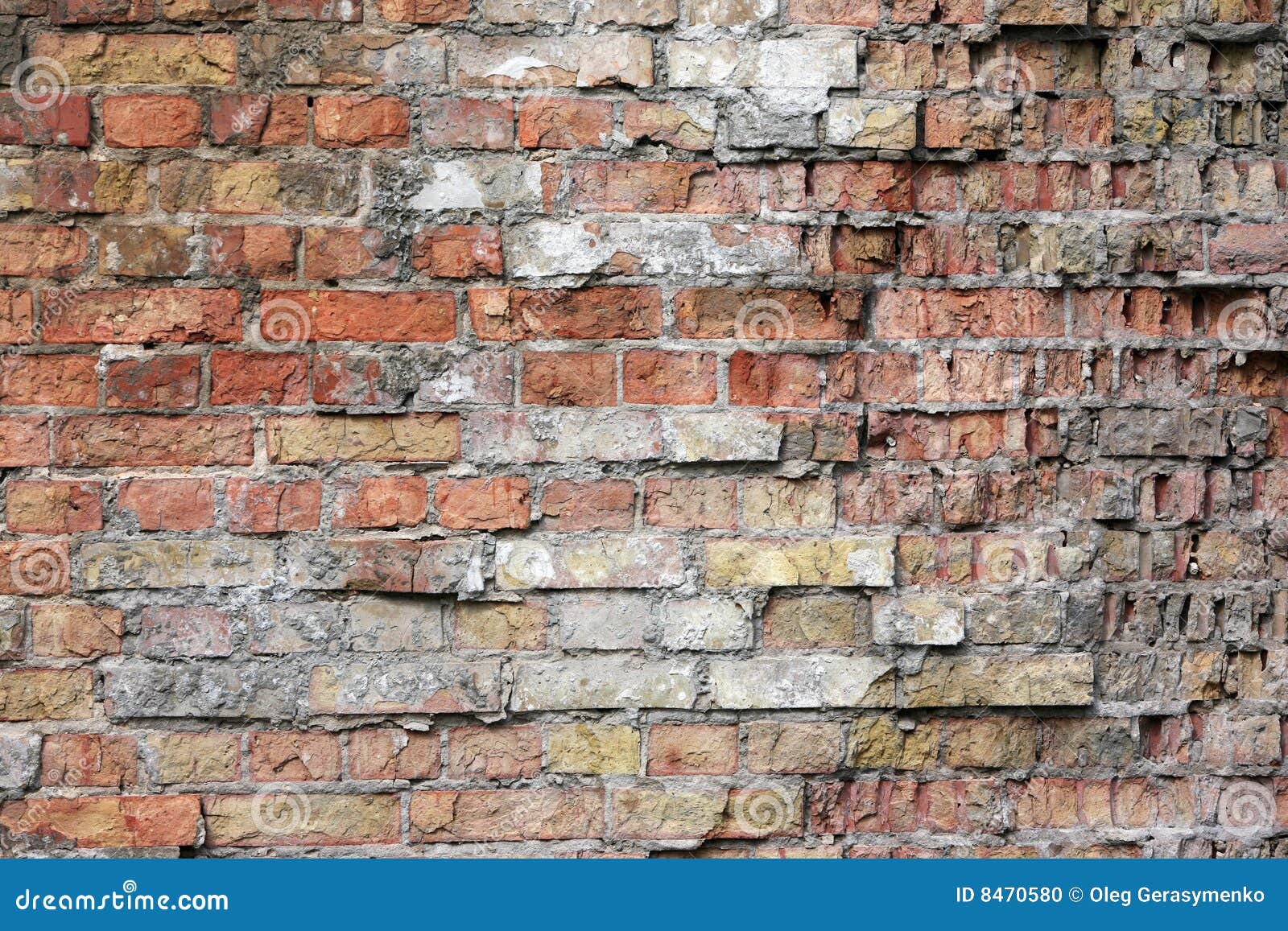 Damaged brick wall texture stock photo. Image of rectangles - 8470580