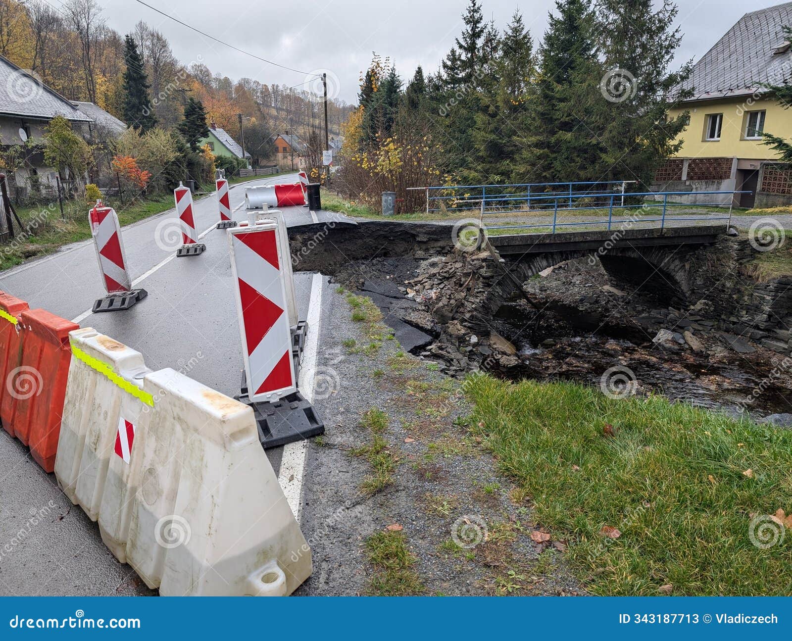 Damaged Bridge and Landslide Road after Flood Stock Image - Image of ...