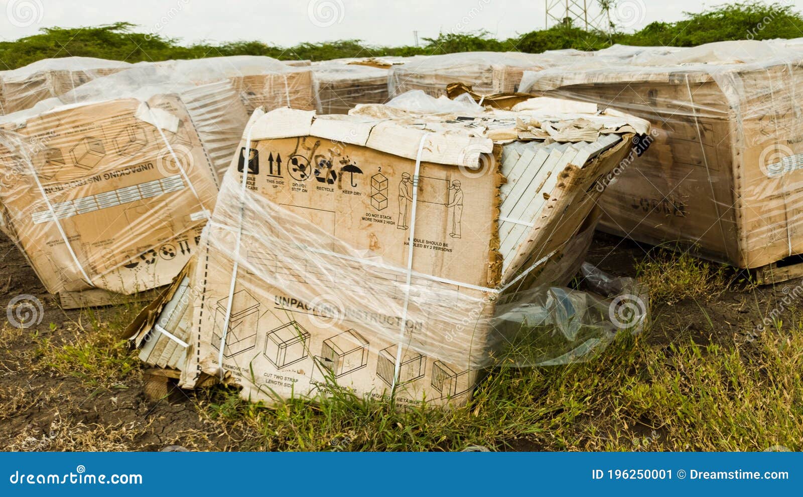 Damaged or Broken Photovoltaic Solar Panel / Module Pallets, Stacked ...
