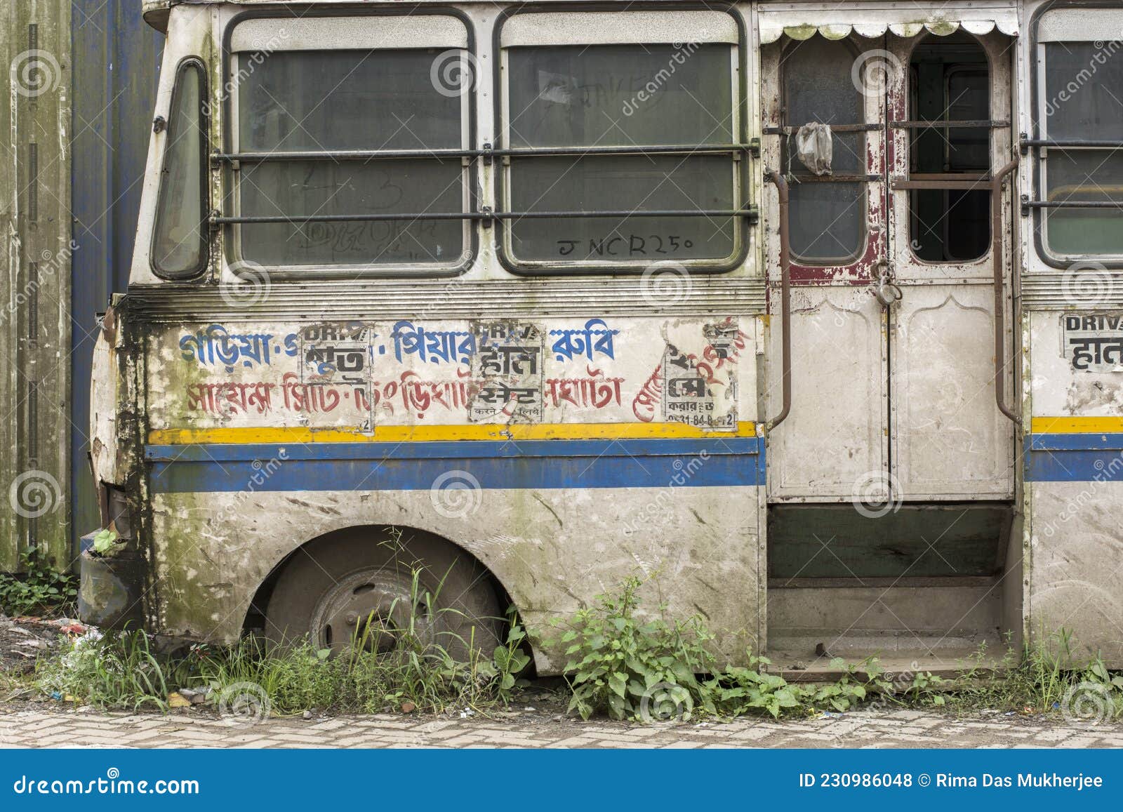 A Damaged Broken Useless Bus Standing Road Side As a Scrap Stock Photo ...