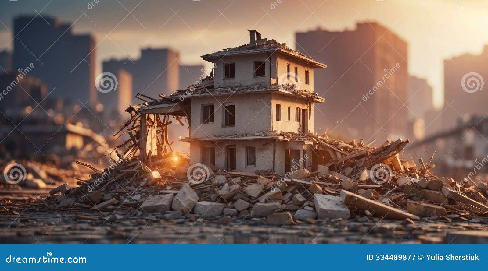 A Damaged Building with Debris and Rubble Piled High on the Rooftop ...