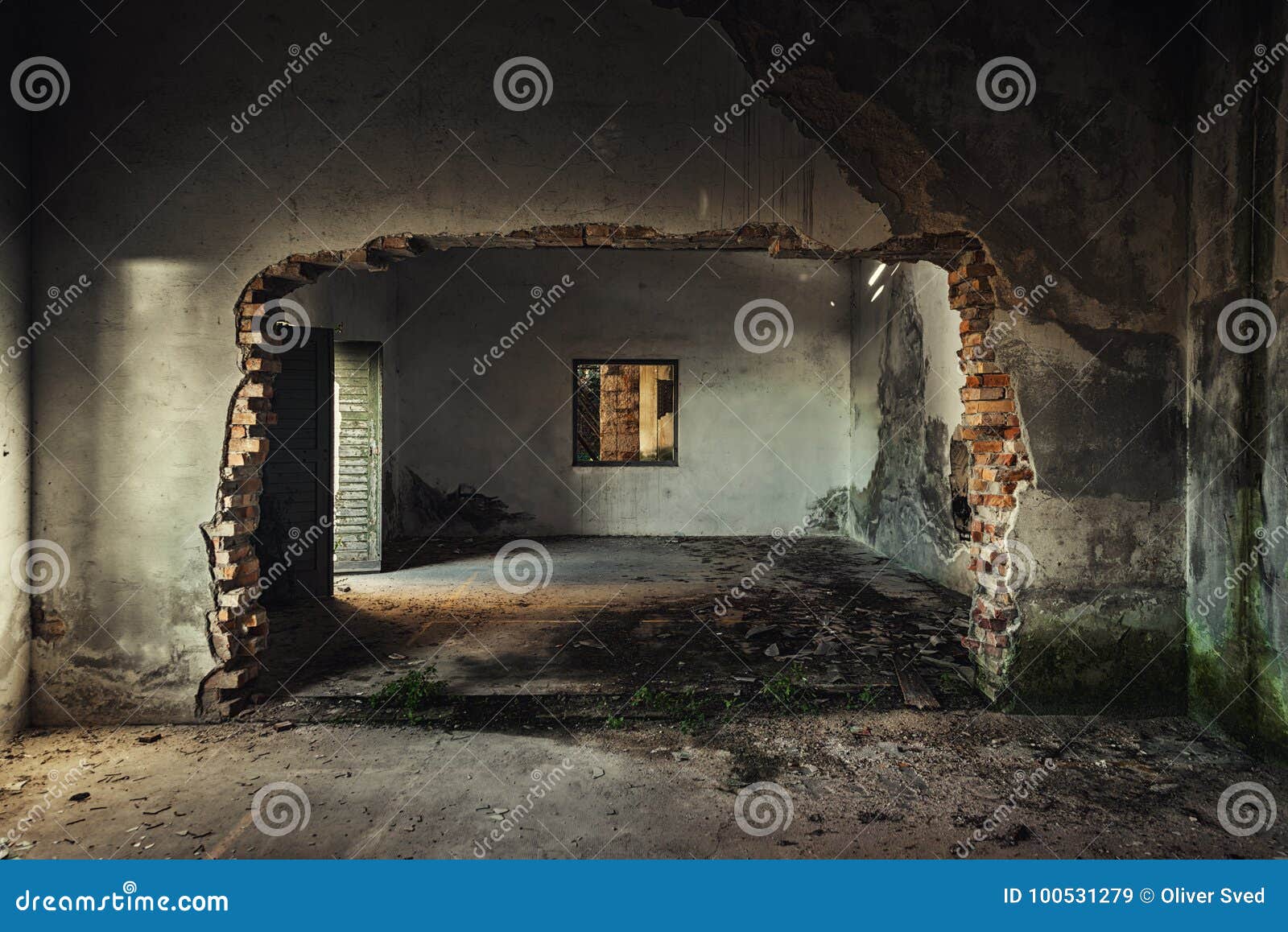 Damaged Building Interior with Large Hole Stock Image - Image of ...