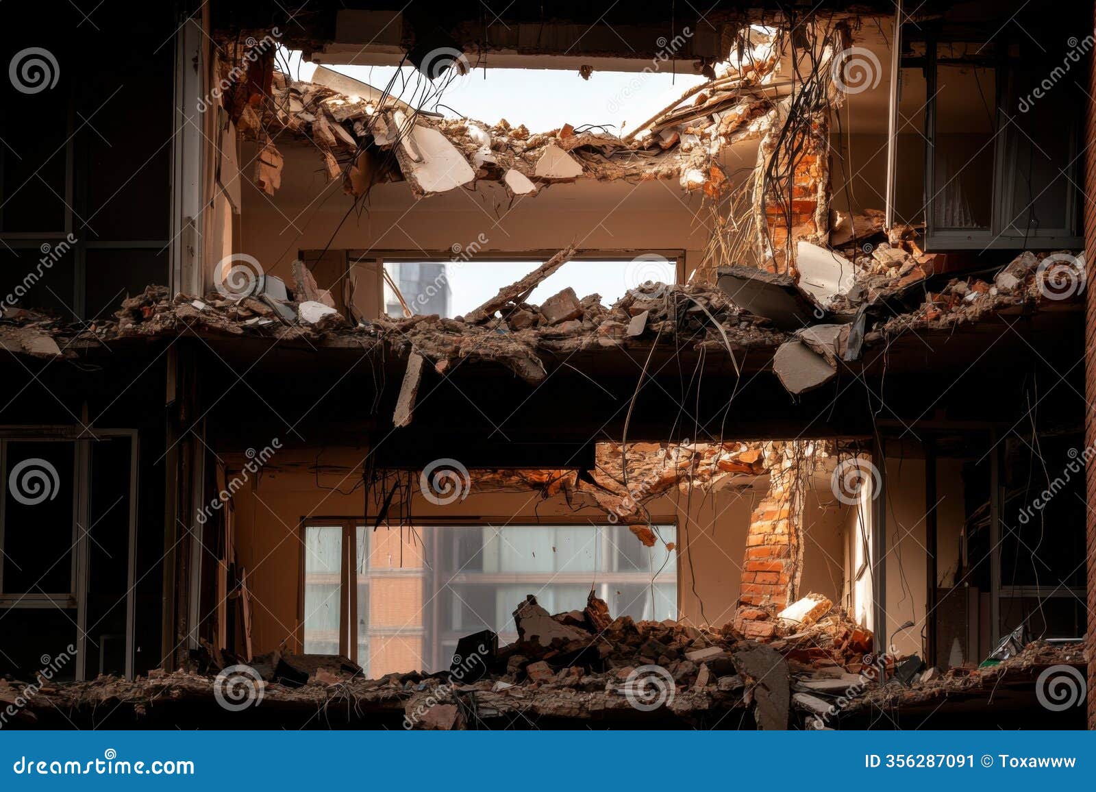 Damaged Building Structure Highlighted by Sunlight from Missing Walls ...