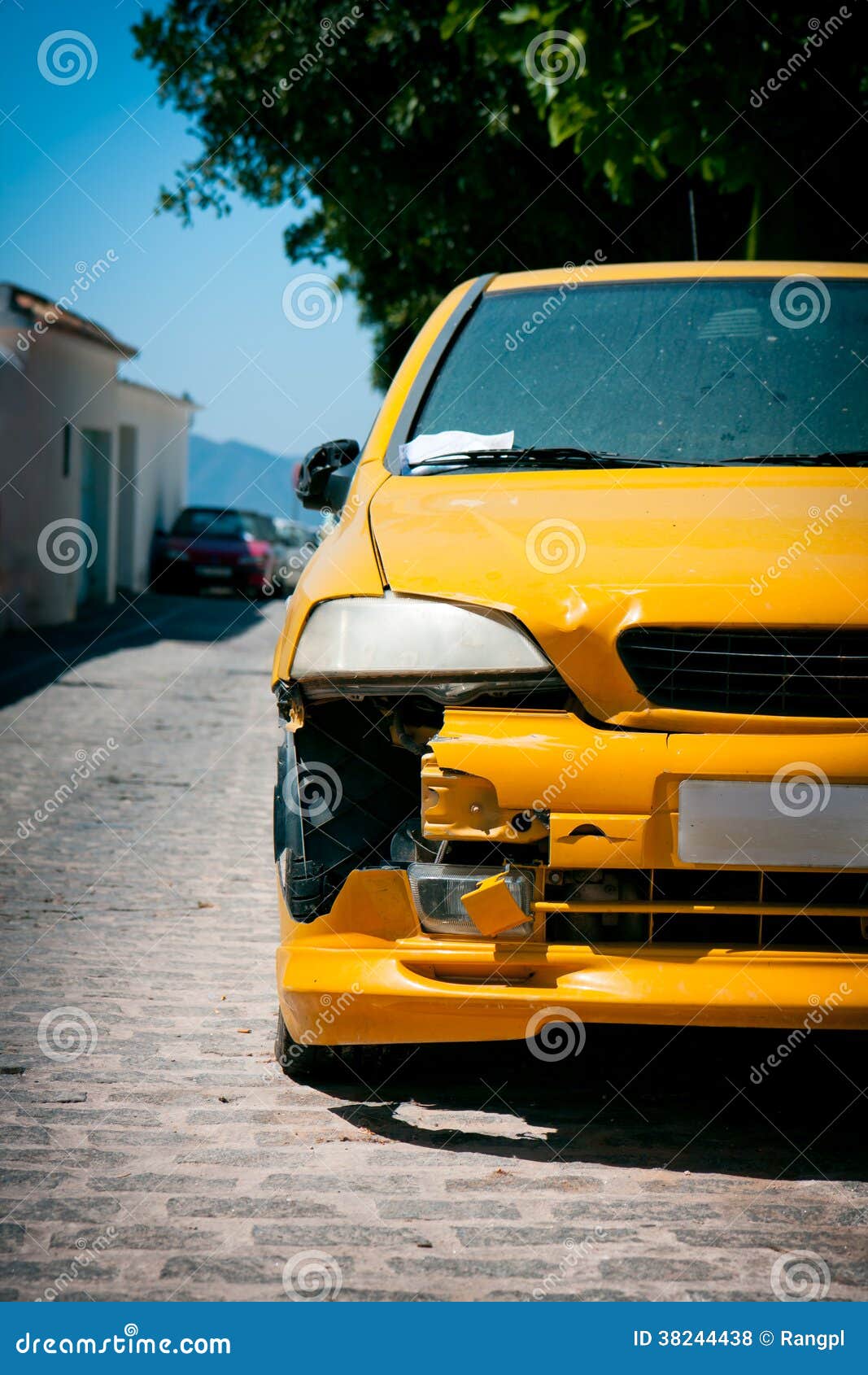 Damaged Bumper and Front of Yellow Car Stock Photo - Image of bumper ...