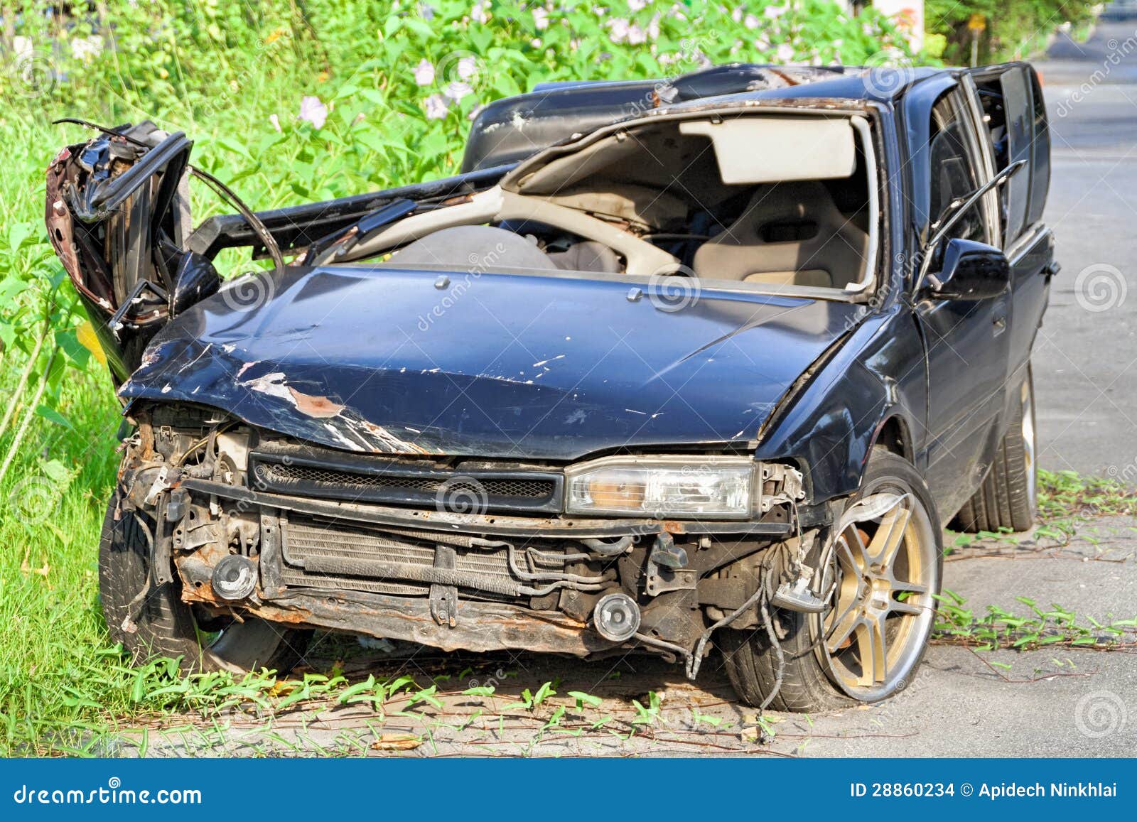 Damaged car stock photo. Image of crackup, flower, background - 28860234