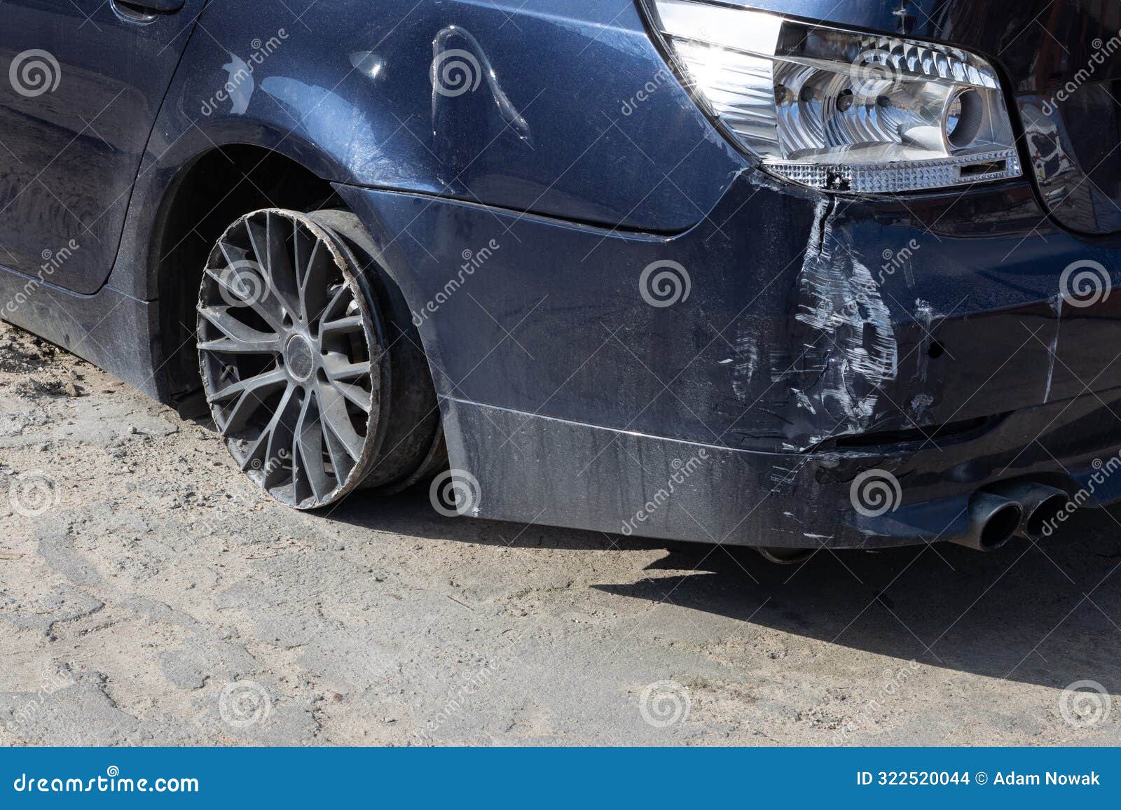 Damaged Car with Flat Tire stock photo. Image of auto - 322520044