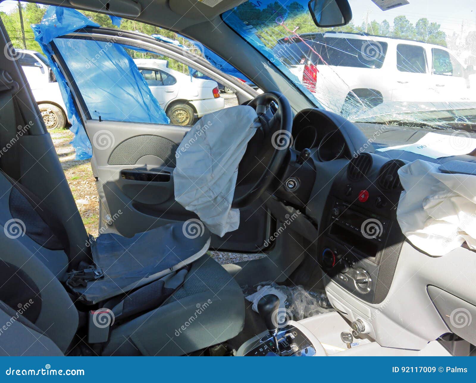 Damaged car in impound lot editorial stock image. Image of airbag ...