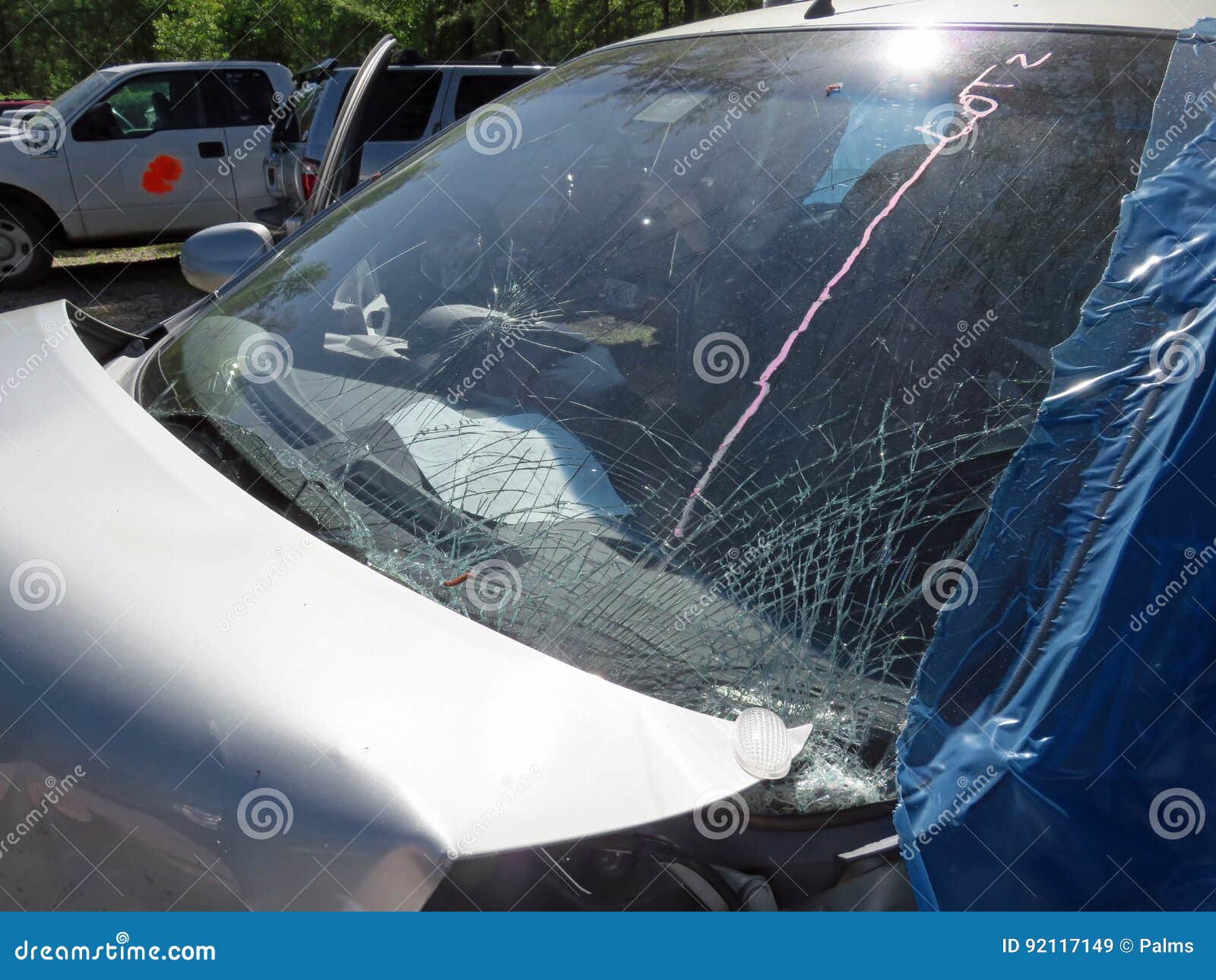 Damaged car in impound lot editorial stock image. Image of auto - 92117149