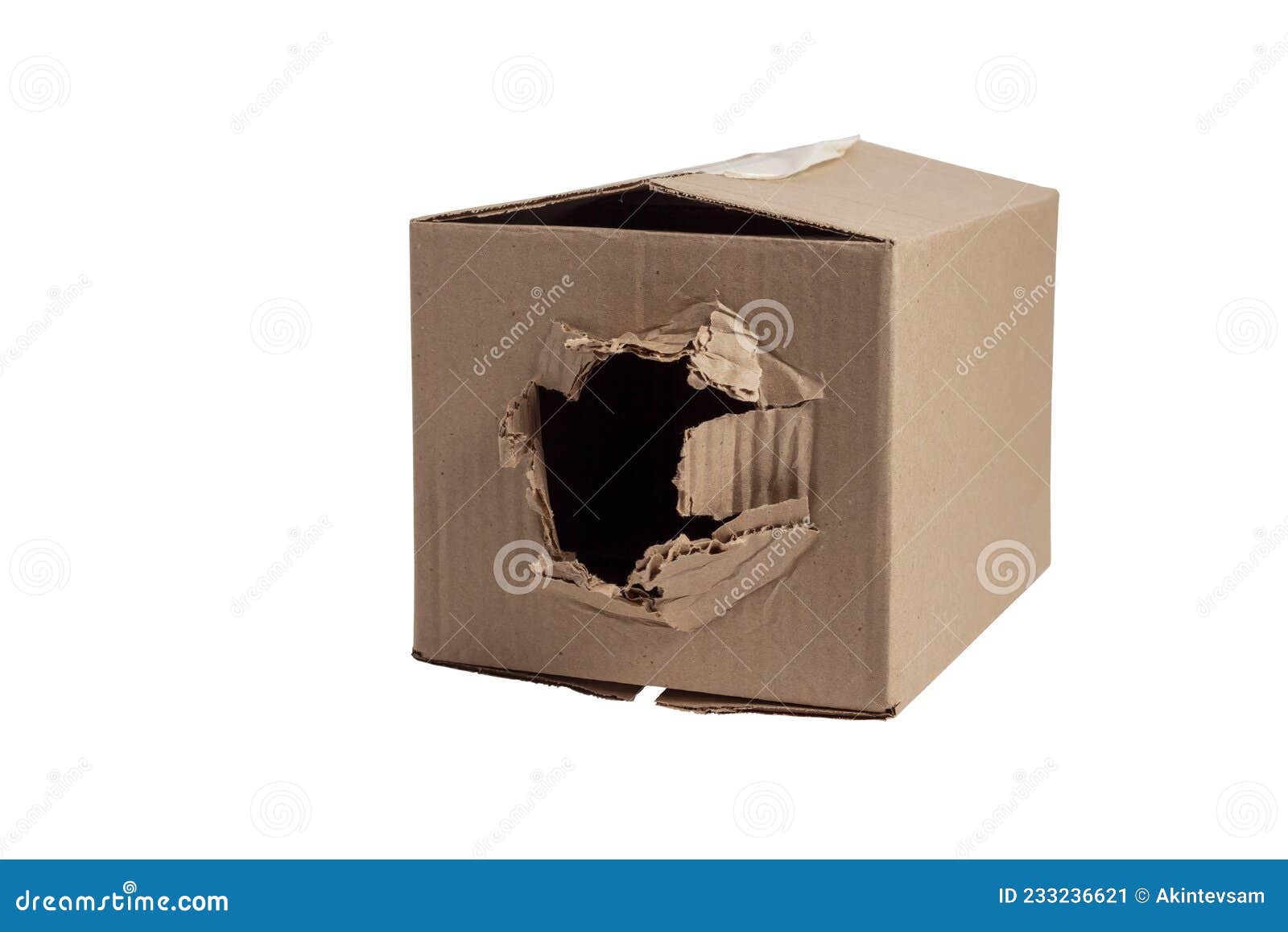 Damaged Cardboard Box with a Large Ragged Hole Stock Image - Image of ...