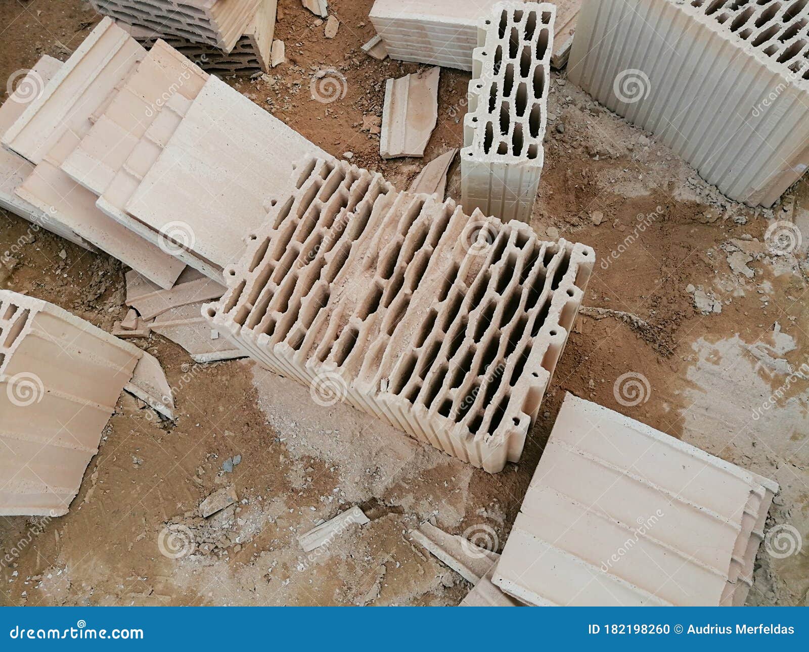 Damaged Ceramic Block Of Orange Color. Ceramic Blocks. Worker Puts A ...