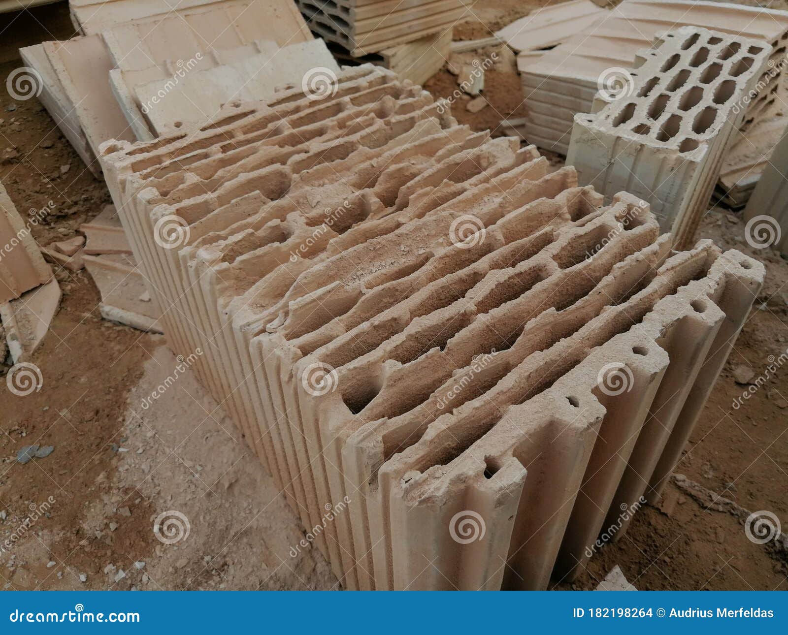 Damaged Ceramic Block Of Orange Color. Ceramic Blocks. Worker Puts A ...