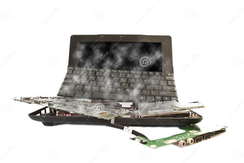 Damaged Computer Broken into Parts Stock Photo - Image of electronic ...