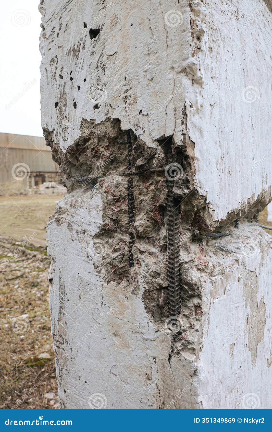 Damaged Concrete Construction with Exposed Steel Reinforced Rods Stock ...