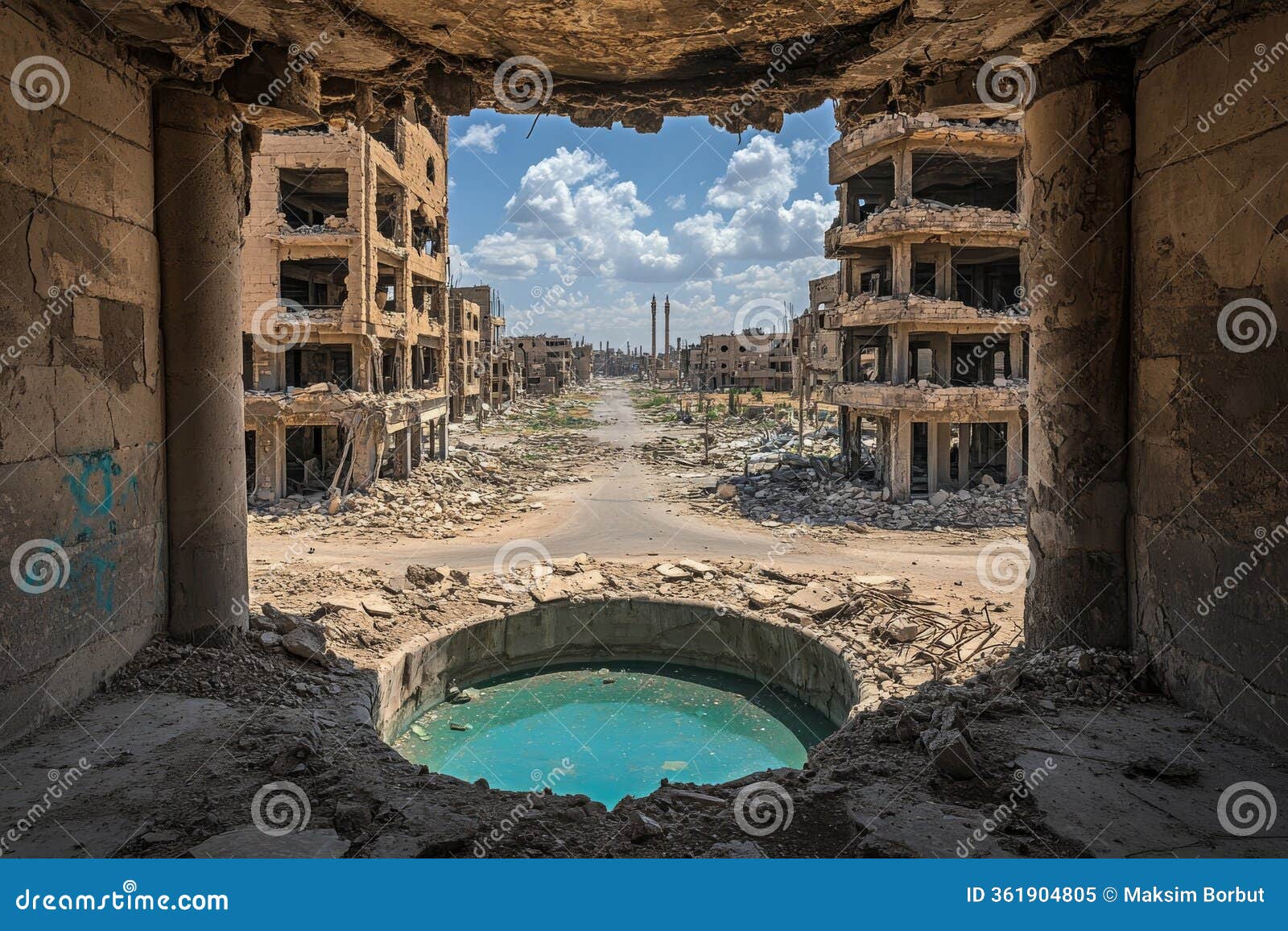A Damaged Concrete Industrial Building Seen Beneath a Foreboding, Dark ...