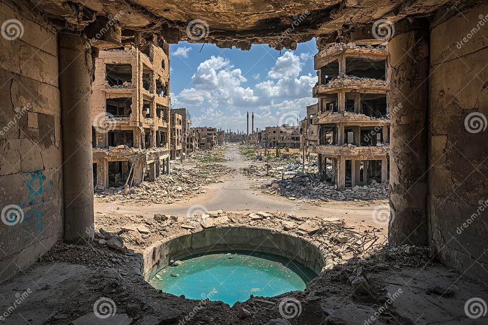 A Damaged Concrete Industrial Building Seen Beneath a Foreboding, Dark ...