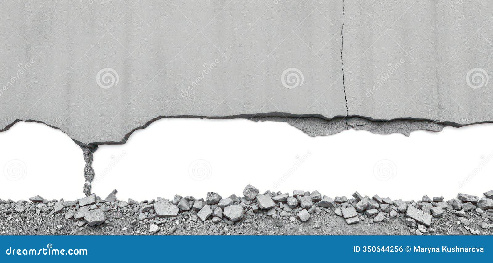 Damaged Concrete Wall with Destruction, Debris. Broken Construction ...