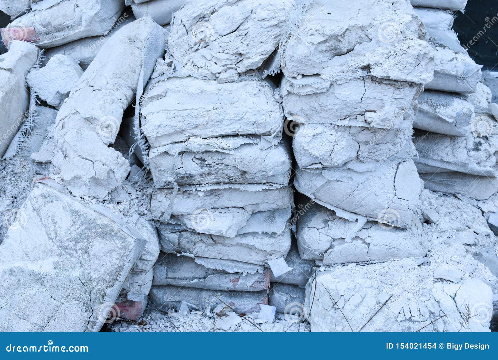 Damaged Construction Materials. Plaster Sacks Stock Photo - Image of ...