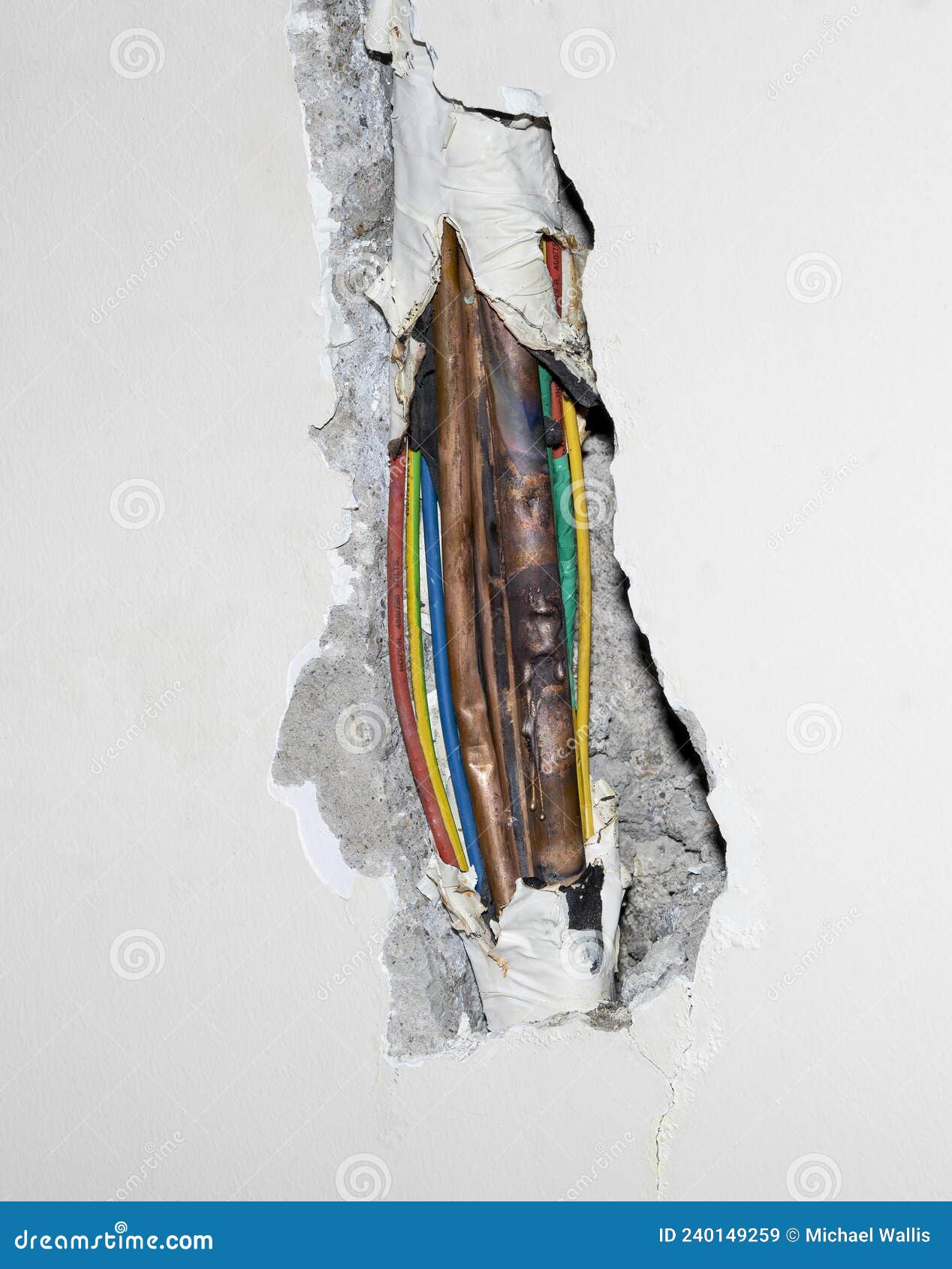 Damaged Copper Pipe in a Wall Stock Image - Image of cold, damage ...