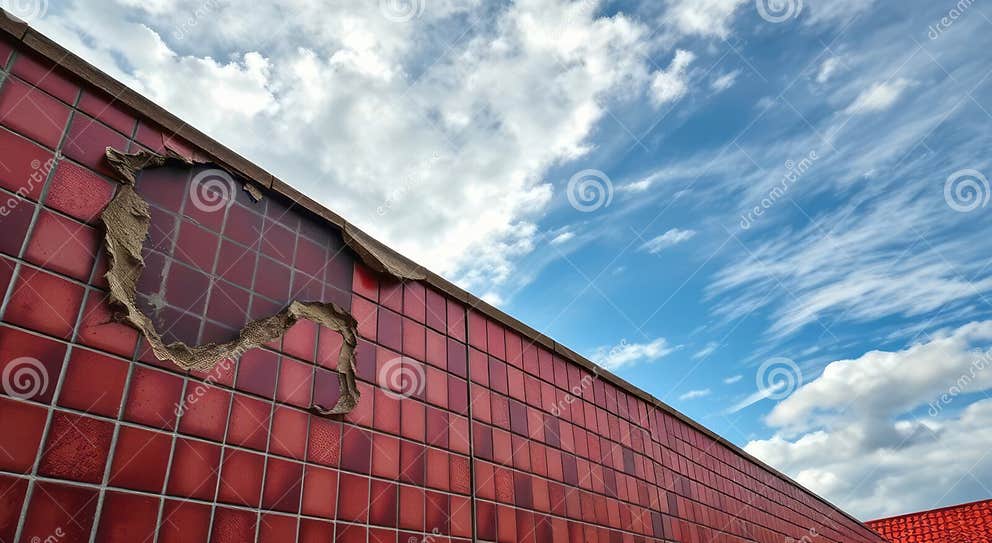 The Damaged Dark Red Tile on the Building S Tiled Wall Needs To Be ...