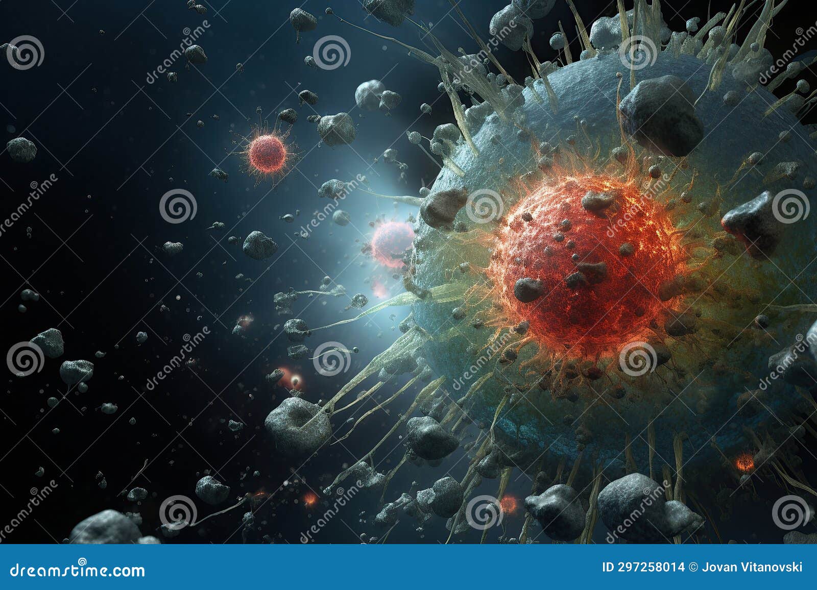 Damaged cancer cell stock illustration. Illustration of biology - 297258014