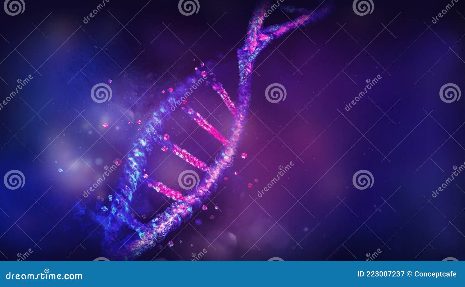 Damaged DNA Double Helix in Violet Blue Colors, 3D Render. Stock ...