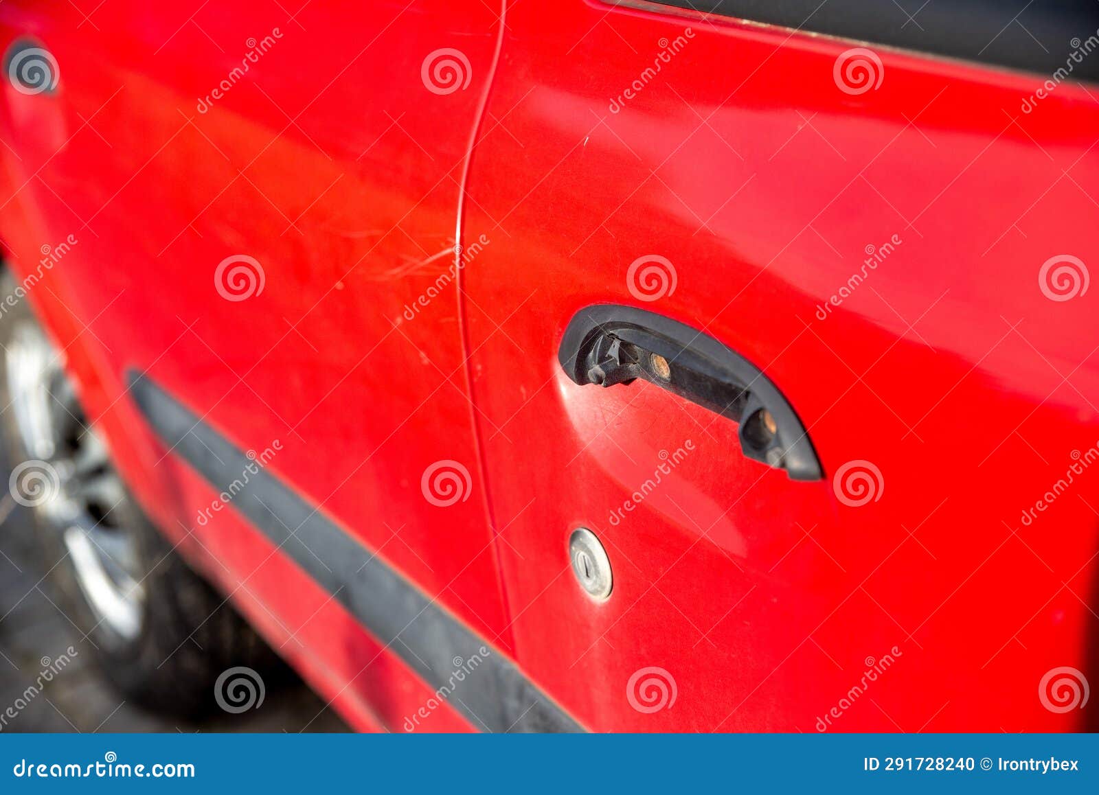 Damaged Door Handle in an Old Red Car Stock Photo - Image of abstract ...