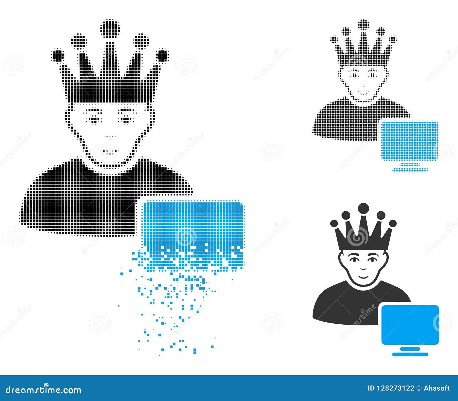Damaged Dotted Halftone Computer Moderator Icon with Face Stock Vector ...