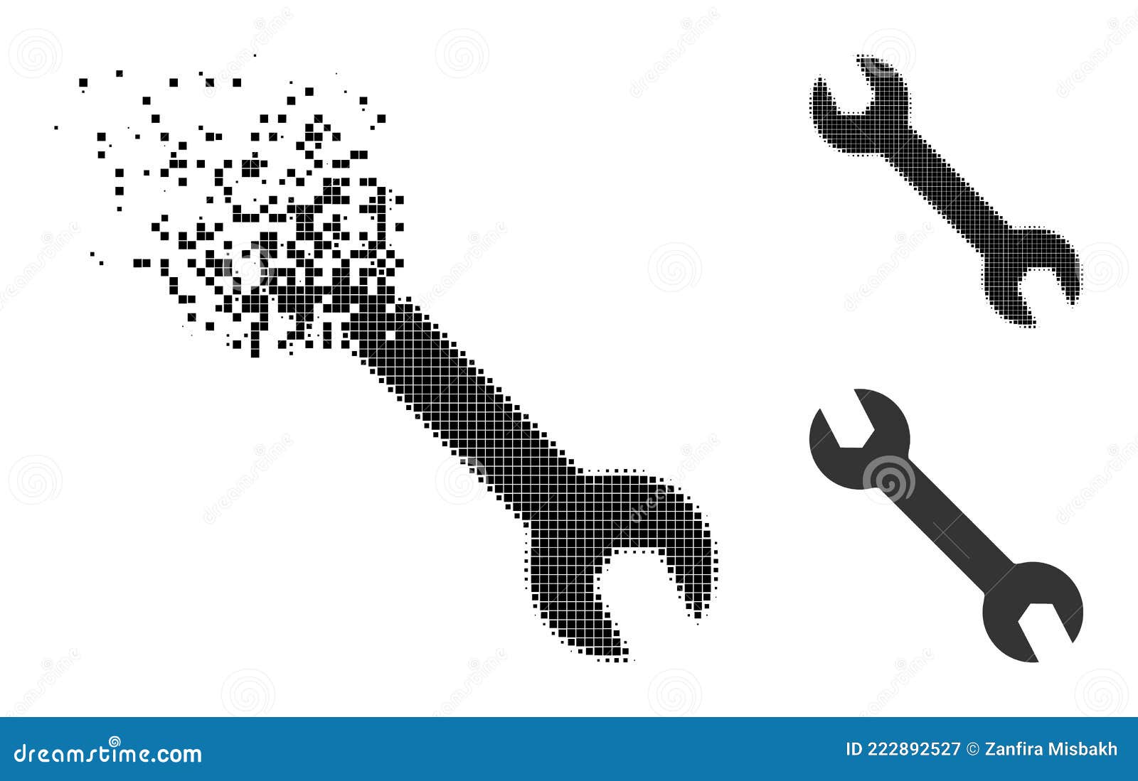 Damaged Dotted Spanner Glyph with Halftone Version Stock Vector ...