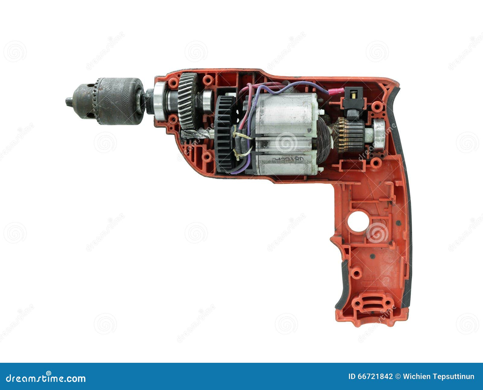 Damaged Drilling Machine Uncover Isolated on White Background Stock ...