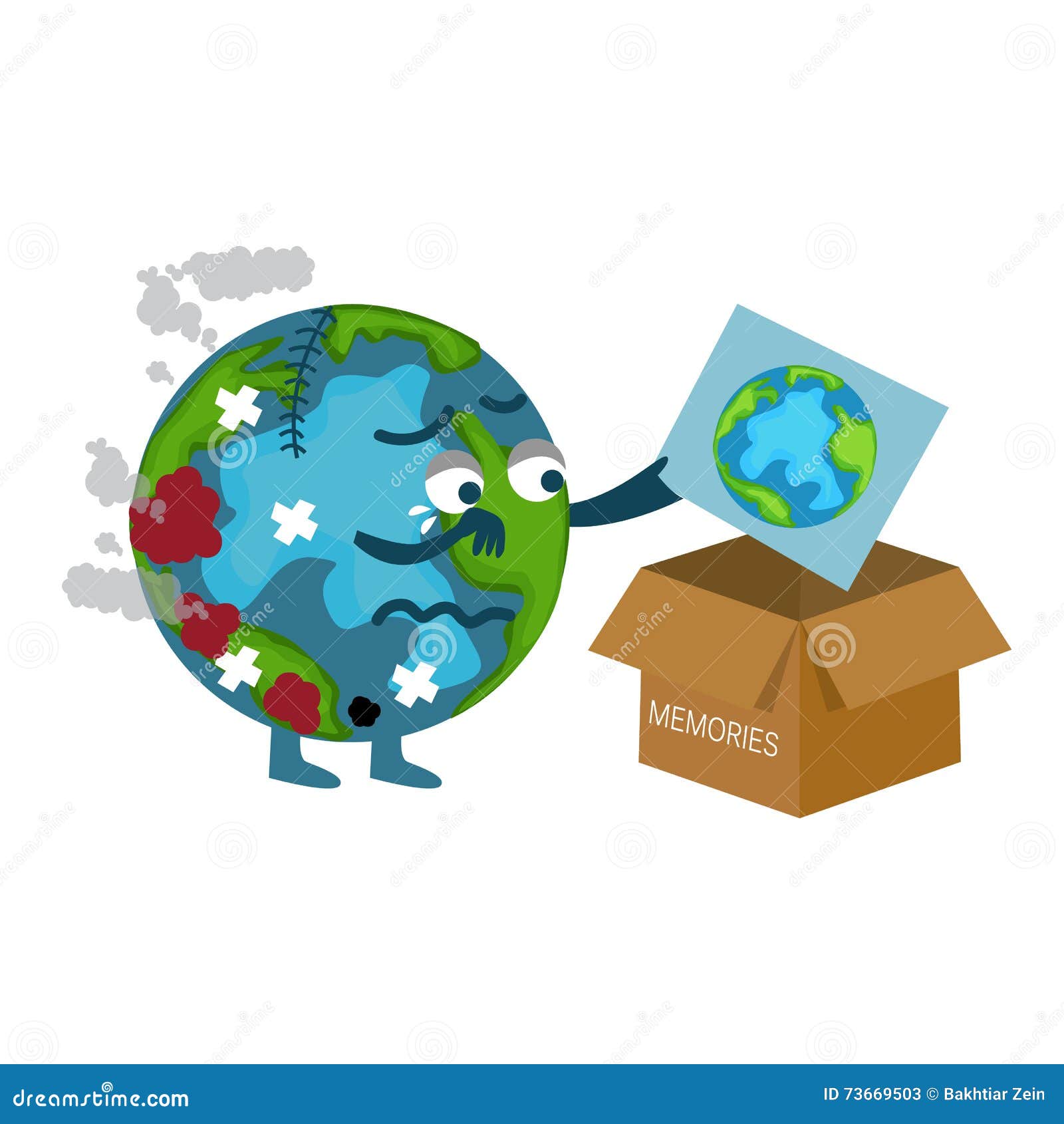 Damaged Earth Cartoon Throwing Picture Of Previous Better Condition ...