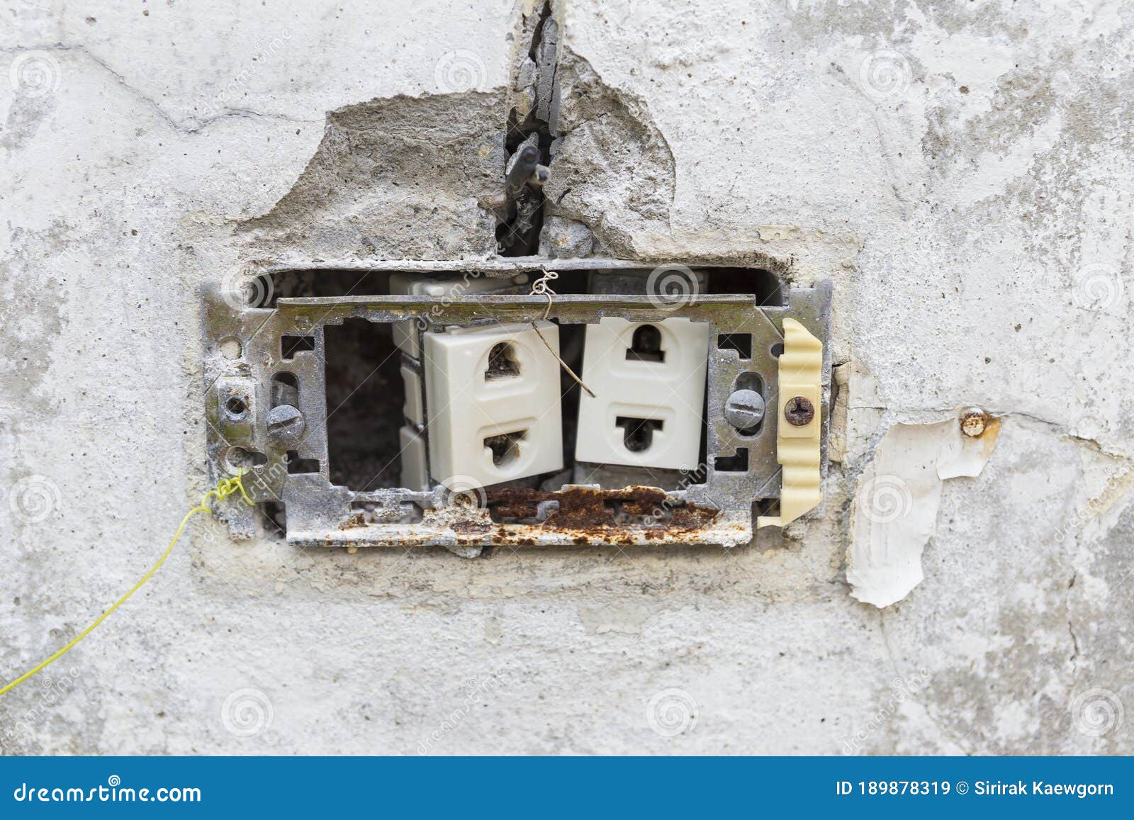 Damaged Electric Socket in Old Cement Wall, Rusty Socket Stock Image ...