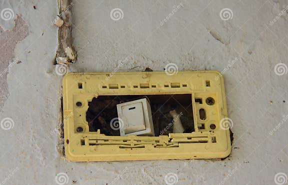 Damaged electrical switch. stock photo. Image of electric - 96906382