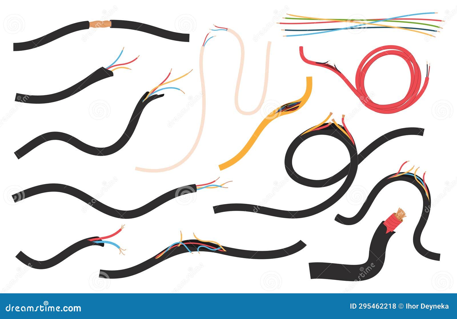 Damaged Electronic Cables. Danger with Voltage Due To Broken Wire ...
