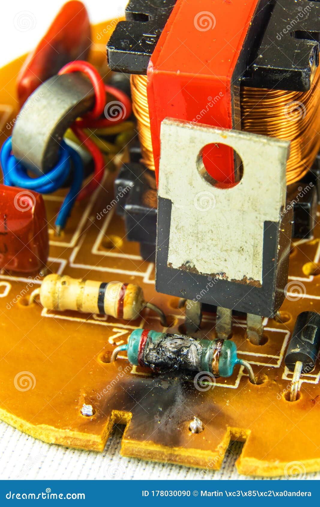 Damaged Electronic Component LED Bulbs. Electronic Circuit Board Has a ...