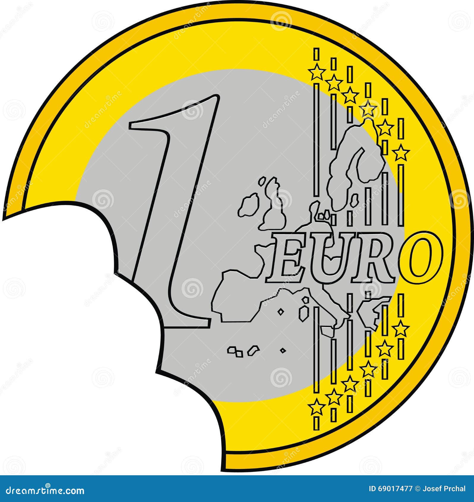Damaged 1 euro coin stock vector. Illustration of golden - 69017477