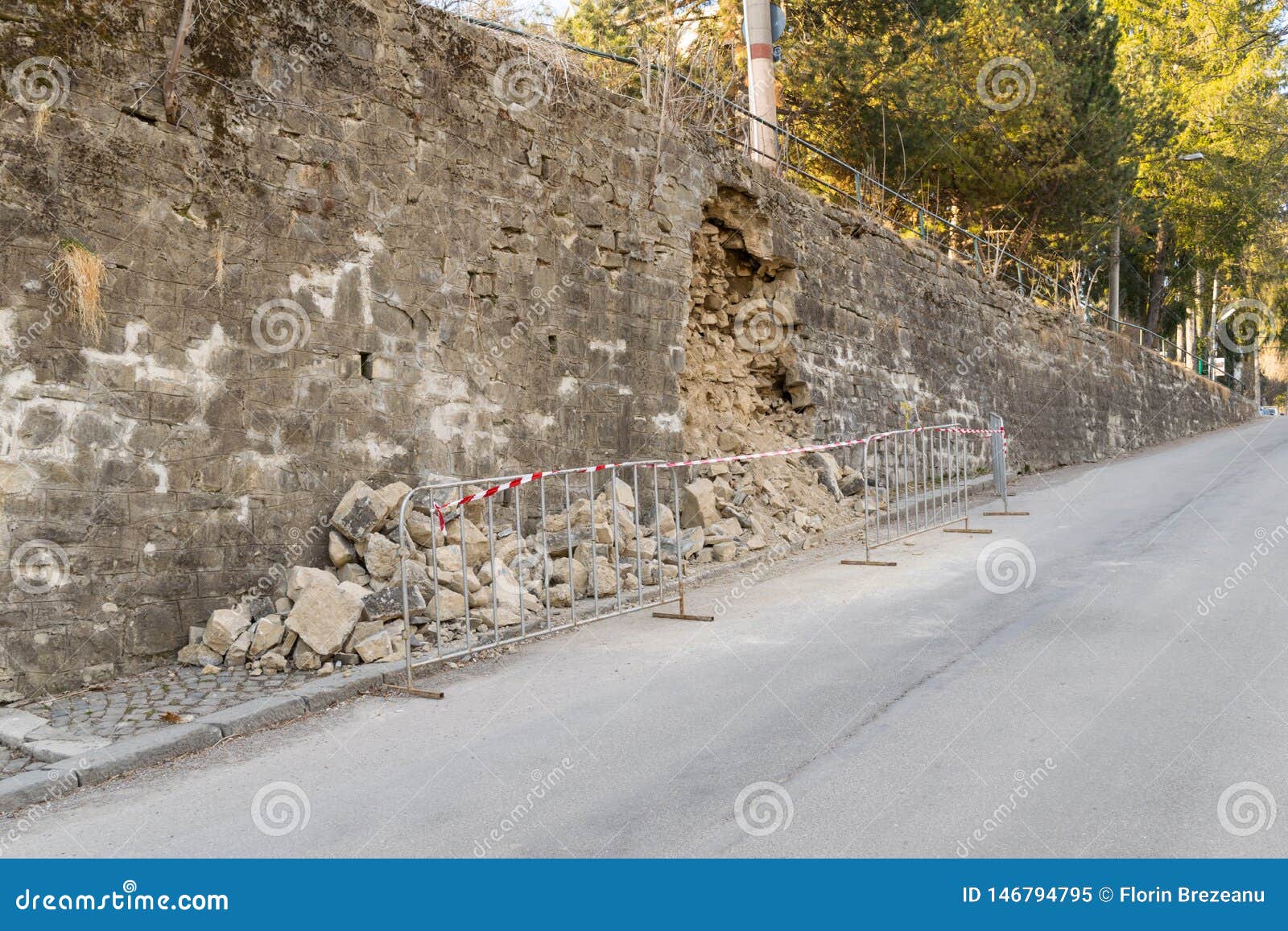 Damaged Exterior Reinforcement Wall - Danger on the Road Stock Image ...