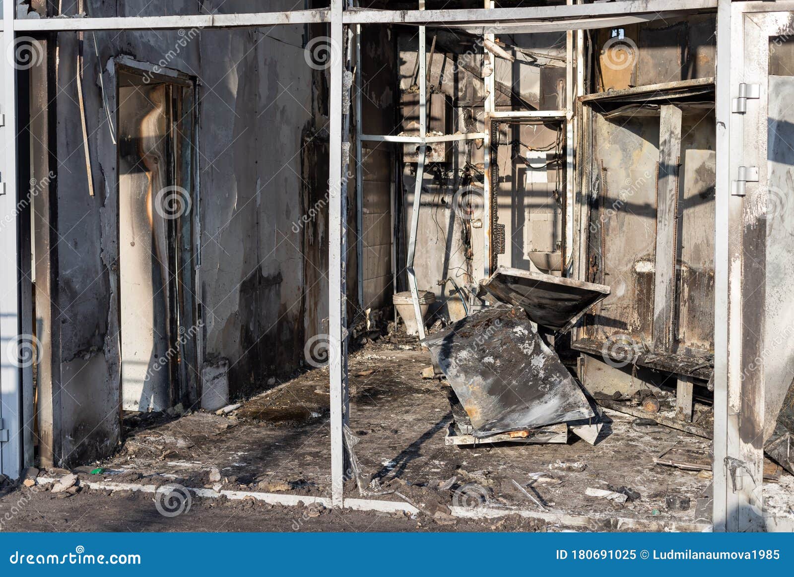 Damaged Facade of a Retail Store after a Fire. Stock Image - Image of ...