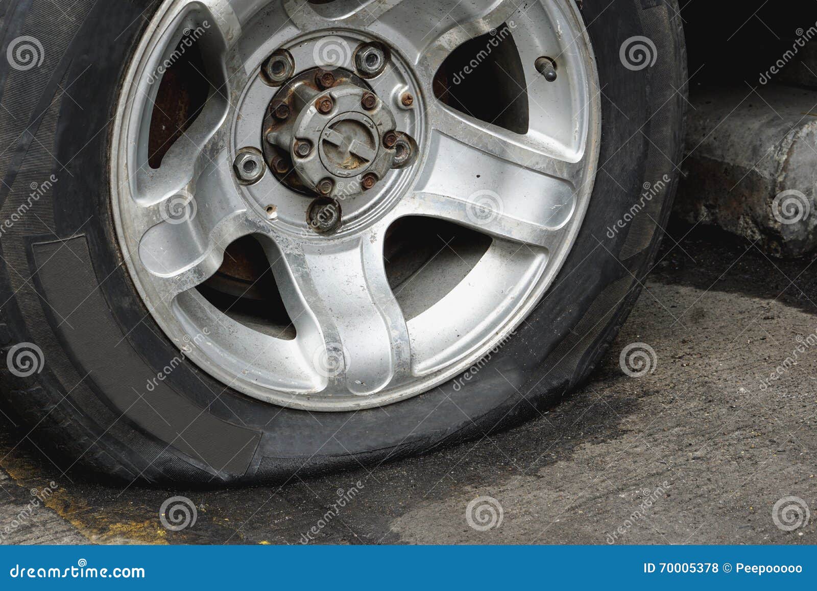 Damaged flat tire stock photo. Image of tire, tyre, deflation - 70005378